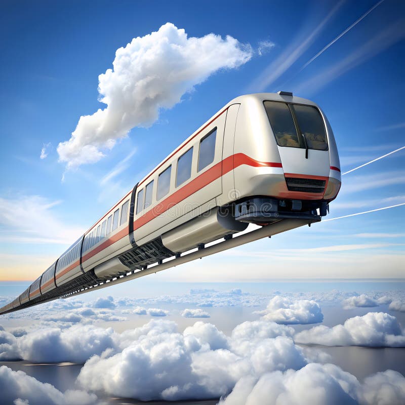 A Whimsical Illustration of a Flying Train Against a Stock Illustration ...