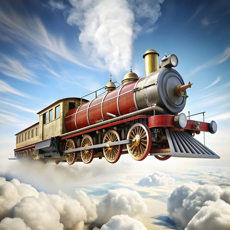 A Whimsical Illustration of a Flying Train Against a Stock Illustration ...