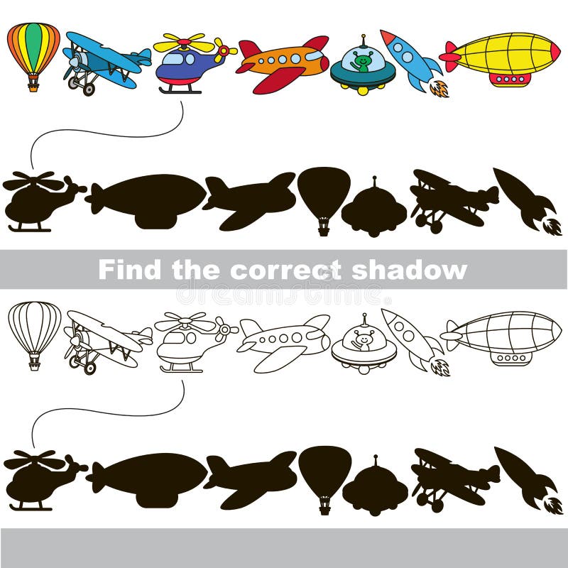 Flying Transport Set. Find Correct Shadow. Stock Vector - Illustration ...