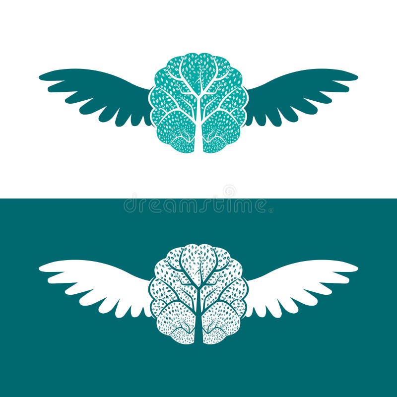 Flying Tree Growing Inside the Brain Icon Stock Vector - Illustration ...