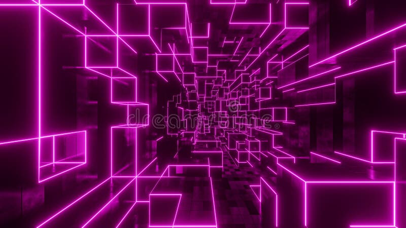 Flying through a Tunnel of Red Neon Cubes. 3D Rendering Illustration ...