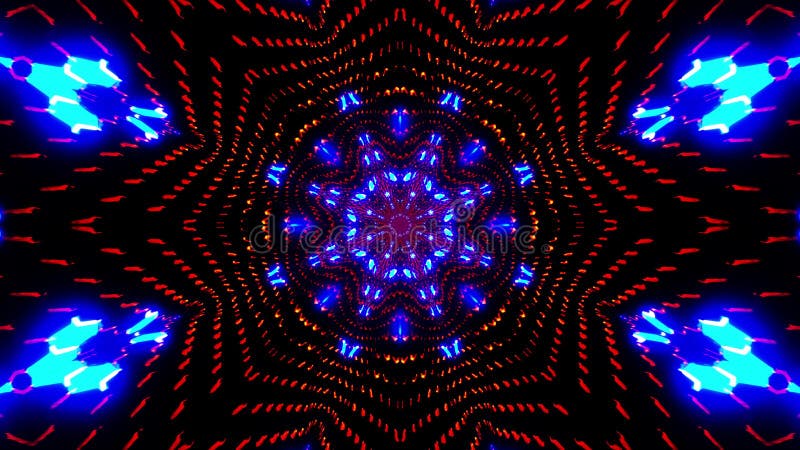 Flying through a Tunnel with Waves and Neon Light. Kaleidoscope VJ Loop ...