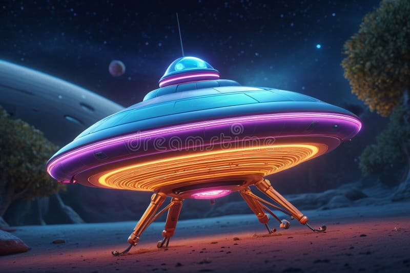 Flying Ufo Disk Alien Spaceship Stock Illustration - Illustration of ...