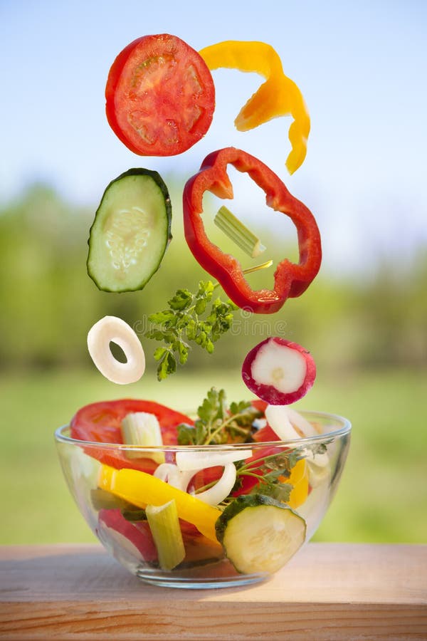 Flying Vegetables in a Plate for Salad in the Summer Garden Stock Image ...