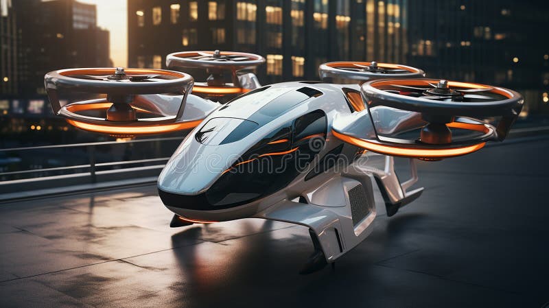 Flying Vehicle of the Future of Humanity. Smart Technologies Stock ...