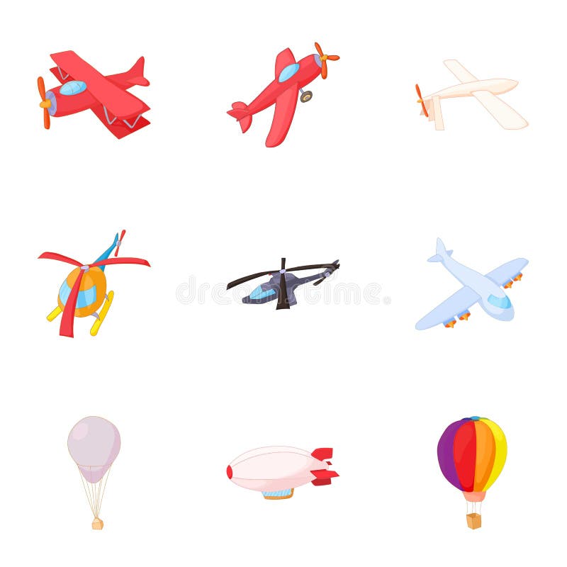 Flying Vehicles Icons Set, Cartoon Style Stock Vector - Illustration of ...