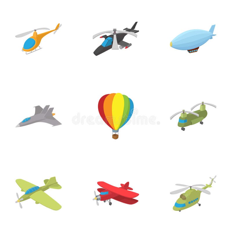 Flying Vehicles Icons Set, Cartoon Style Stock Vector - Illustration of ...