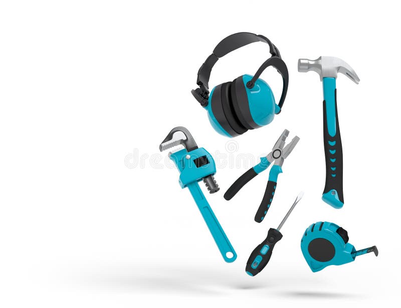 Flying View of Green Construction Tools for Repair on White Stock ...