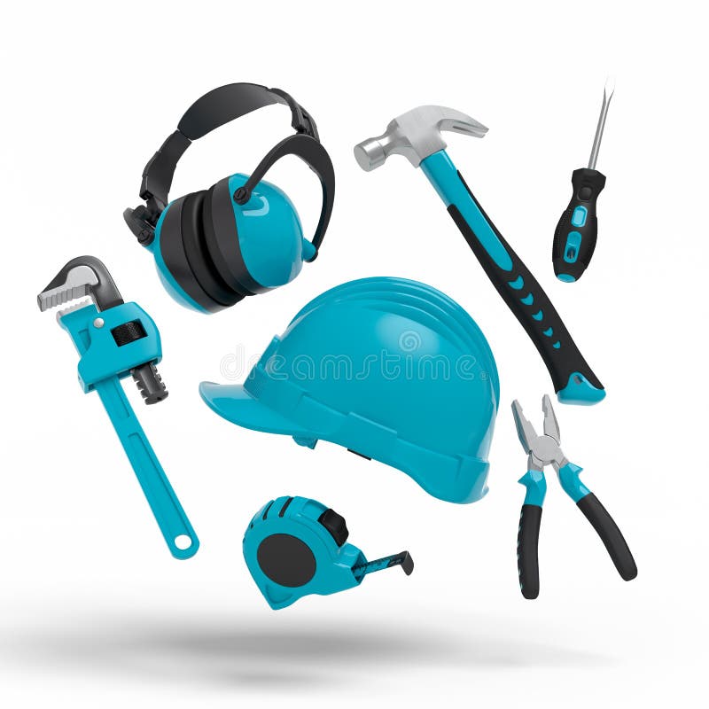 Flying View of Green Construction Tools for Repair on White Stock ...