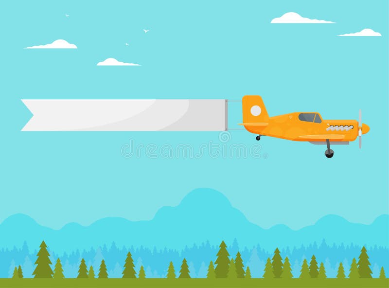 Flying Vintage Plane with the Advertising Banner Modern Flat Concept ...