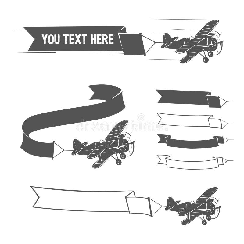 Flying Vintage Plane with the Banner. Stock Illustration - Illustration ...