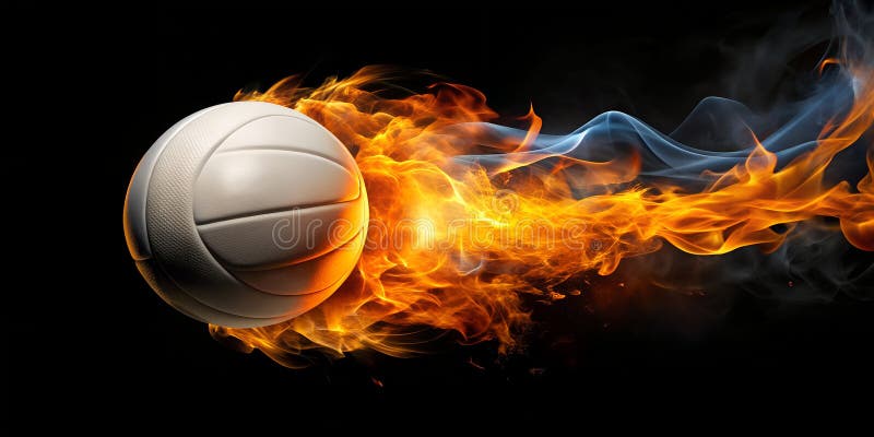 Flying Volleyball with Fire on a Black Background Creative AI Stock ...