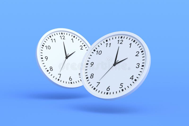 Flying Wall Clocks on Blue Background Stock Illustration - Illustration ...