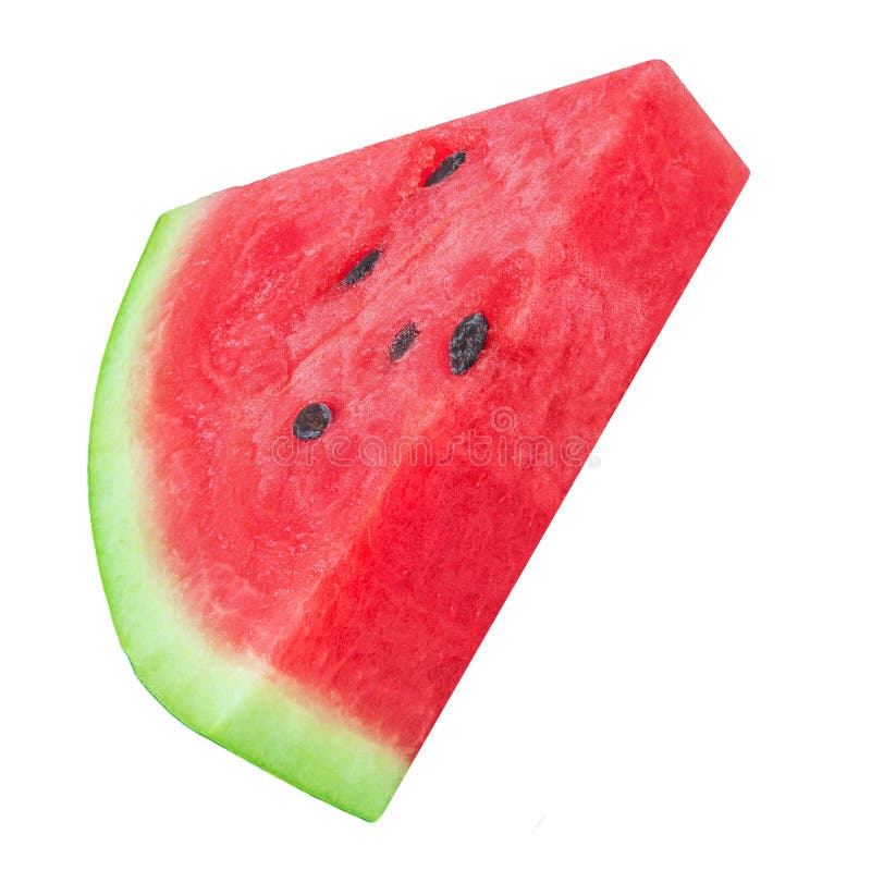 Flying Watermelon Triangle Slice with Seeds Isolated on White. Fresh ...