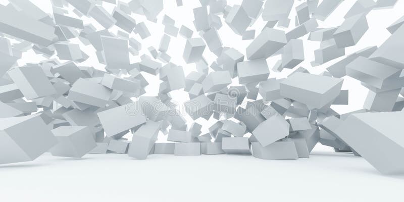 Flying White Bricks Cubes Explosion Dynamic Destruction 3d Render ...