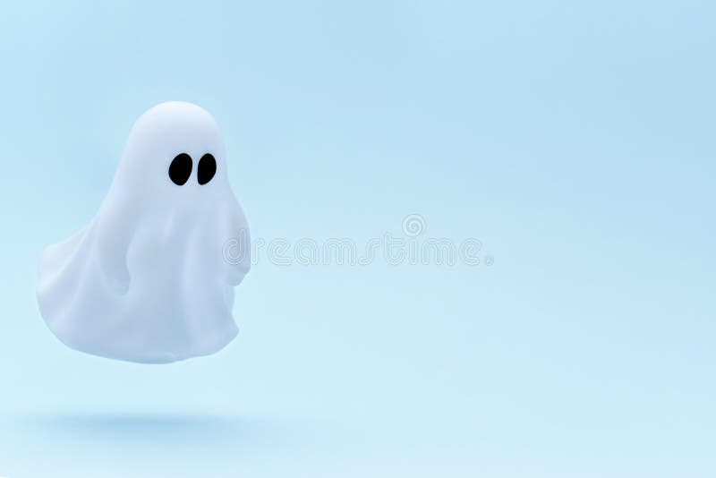 Flying White Ghost Toy on a Gradient Blue Background. Stock Image ...
