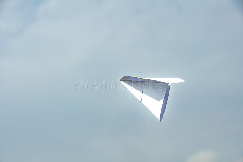 Flying White Paper Plane Sky. Travelling Concept Stock Image - Image of ...