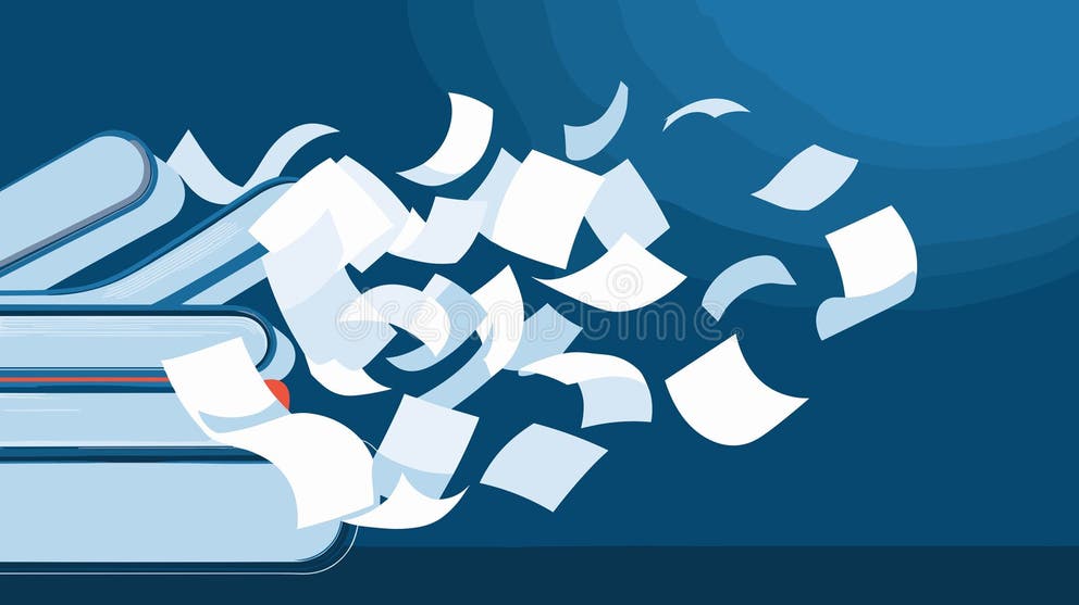 Flying White Paper Sheets from Stack of Documents. Vector Realistic ...