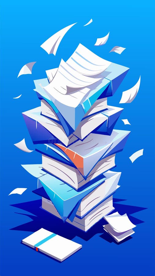 Flying White Paper Sheets from Stack of Documents. Vector Realistic ...
