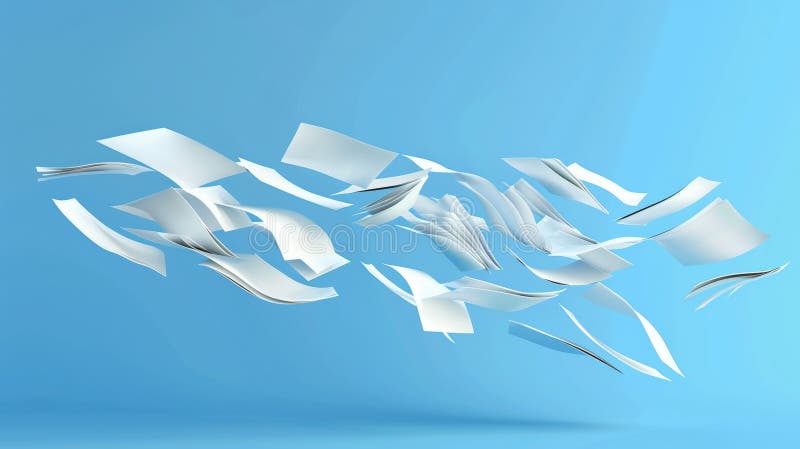 Flying White Sheets of Paper from a Stack of Documents. Modern ...