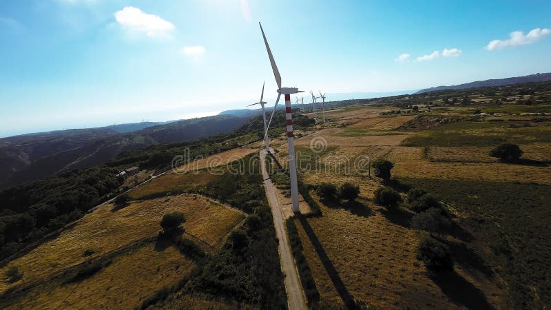 Flying through Wind Turbines at Sunset Stock Video - Video of farm ...