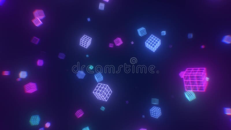 Flying through Wireframe Grid Retro Neon Heart Shaped Glow 3D Tunnel ...