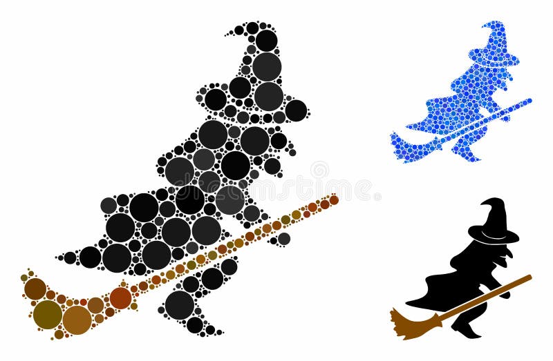 Flying Witch Composition Icon of Round Dots Stock Illustration ...