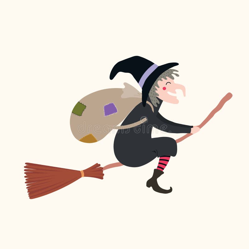 Flying witch outline stock vector. Illustration of dress - 130868079