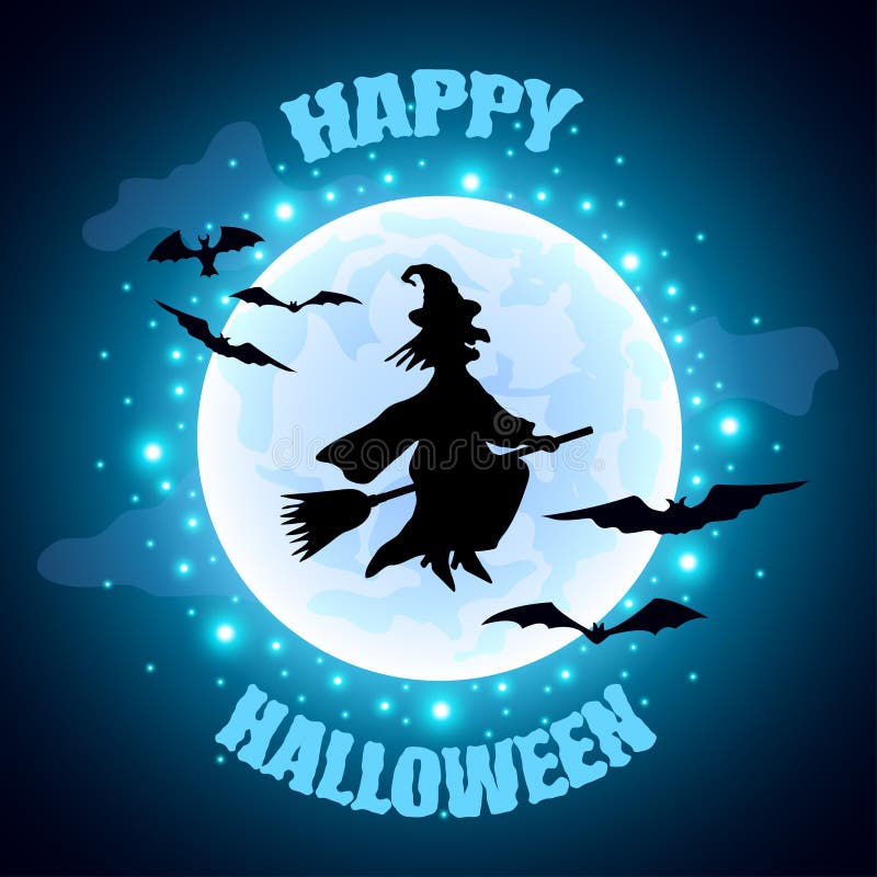 Flying Witch on Moon Background Halloween Concept Stock Vector ...