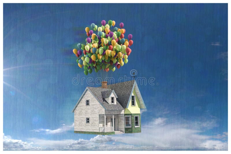 Flying wooden house stock illustration. Illustration of wood - 86101139