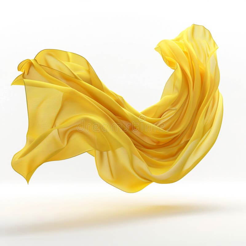 Flying Yellow Drapery Fabric Isoalted on a White Background, AI ...