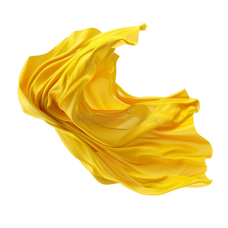Flying Yellow Drapery Fabric Isoalted on a White Background, AI ...