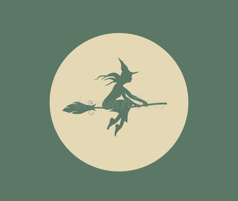 Flying Young Witch Icon. Witch Silhouette on a Broomstick Stock Vector ...