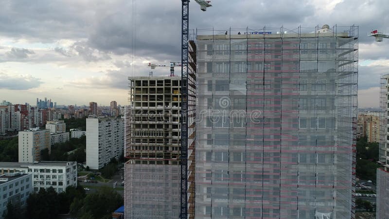 Flyover the Complex of Buildings Under Construction Stock Footage ...