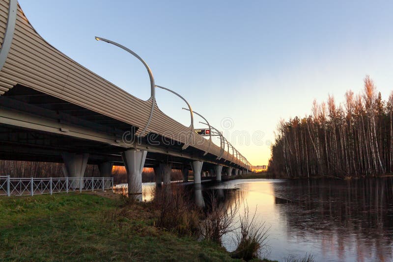 Flyover of the Highway Over River at Sunset Stock Photo - Image of ...