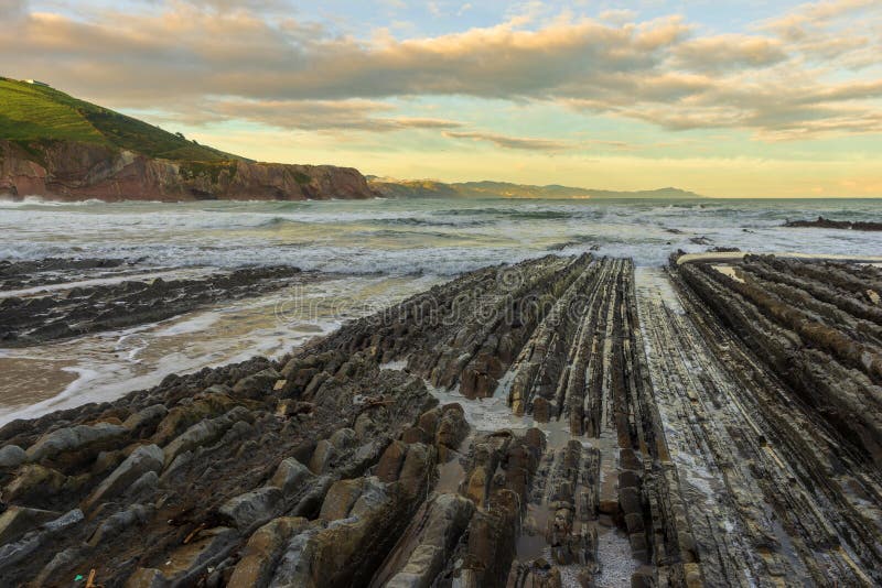 The Flysch in Zumaia and the Cantabrian Sea Stock Photo - Image of ...