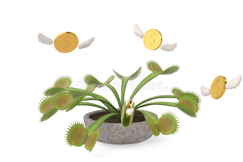 Flytrap with Flying Gold Coins.3D Illustration. Stock Illustration ...