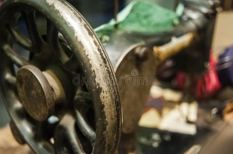 Flywheel of Old Sewing Machine Stock Photo - Image of flywheel ...