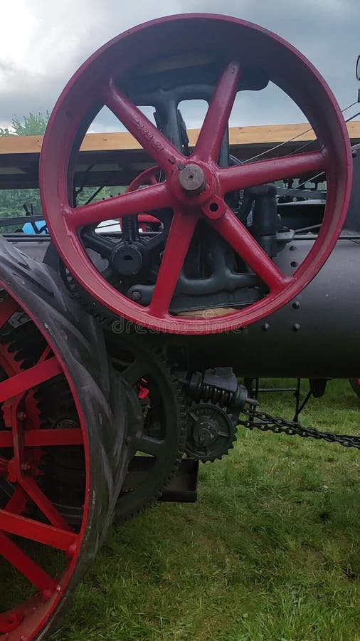 Flywheel of Steam Engine Driven Tractor Locomobile Stock Footage ...