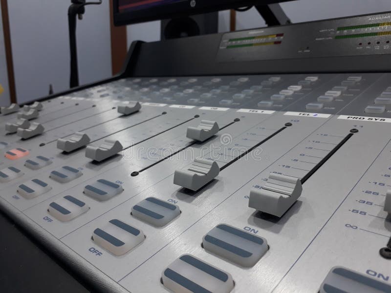 FM Online Radio Console Mixer Level Button Lights on Air Stock Photo ...