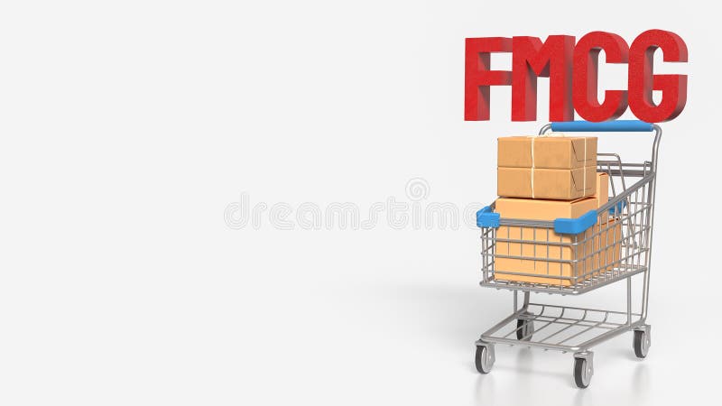 The FMCG Text and Shopping Cart for Business Concept 3d Rendering Stock ...