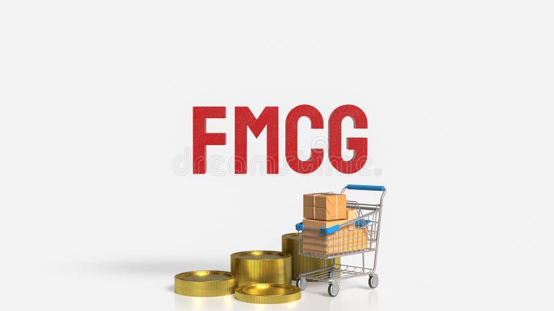 The FMCG Text and Shopping Cart for Business Concept 3d Rendering Stock ...