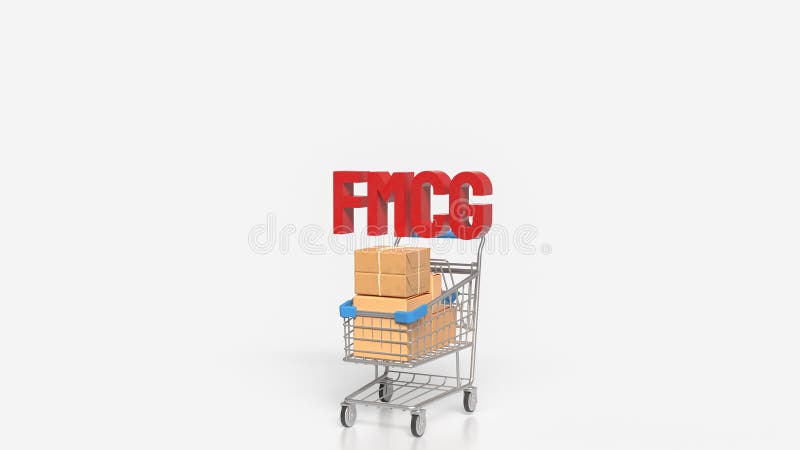 The FMCG Text and Shopping Cart for Business Concept 3d Rendering Stock ...