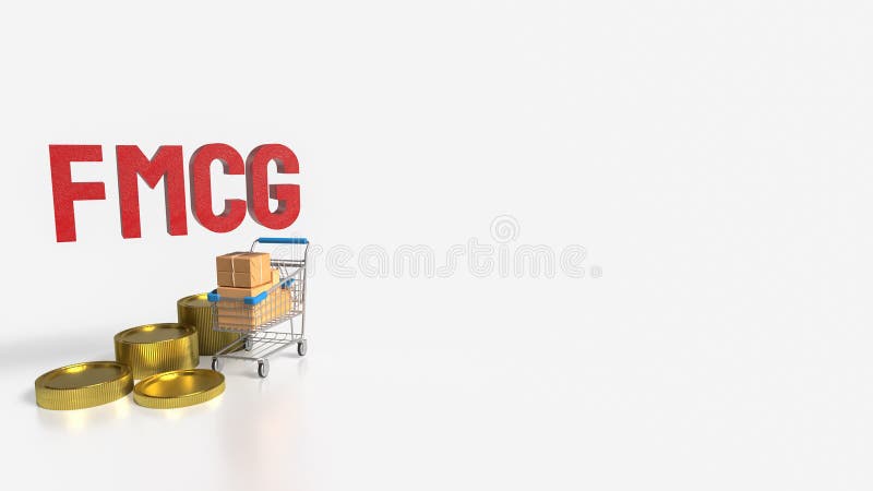 The FMCG Text and Shopping Cart for Business Concept 3d Rendering Stock ...