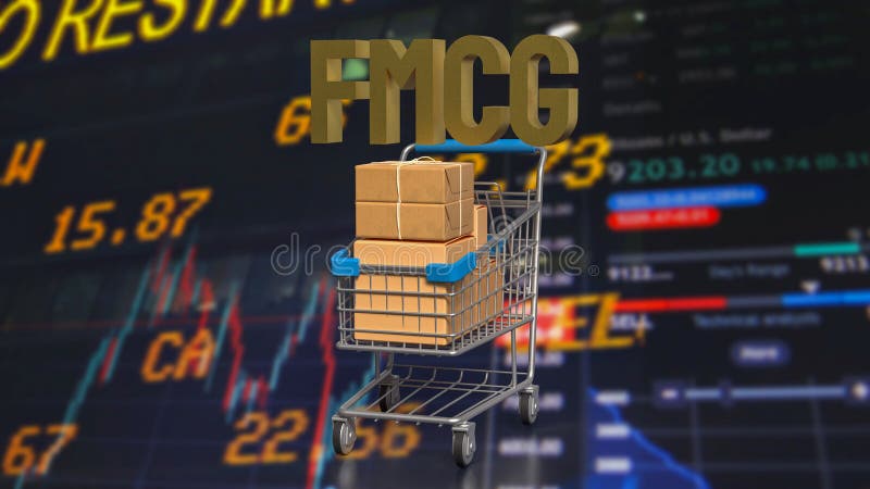 The FMCG Text and Shopping Cart for Business Concept 3d Rendering Stock ...