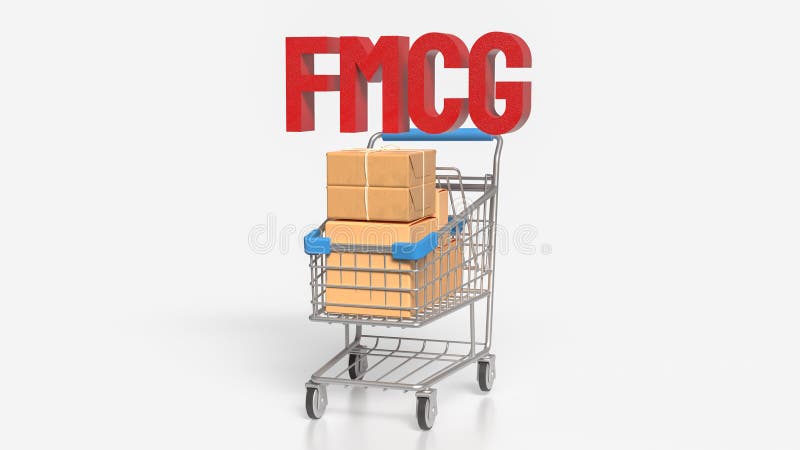 The FMCG Text and Shopping Cart for Business Concept 3d Rendering Stock ...