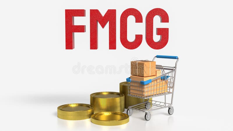 The FMCG Text and Shopping Cart for Business Concept 3d Rendering Stock ...