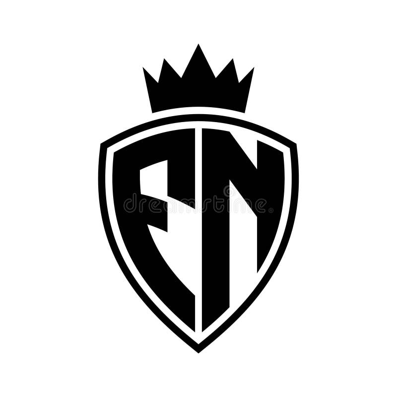 FN Letter Monogram Shield and Crown Outline Shape with Black and White ...