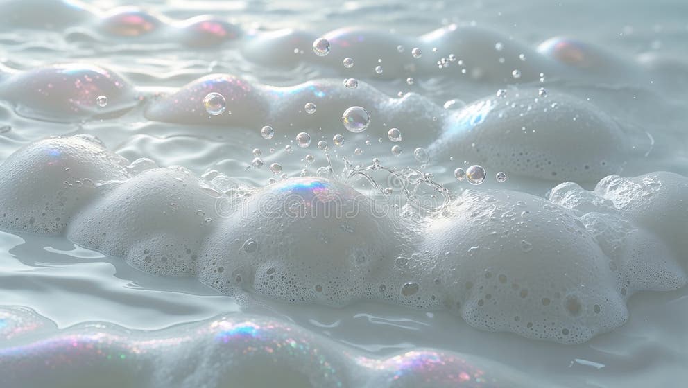 Foam Bubbles Floating and Bouncing on Water Surface Creating Iridescent ...
