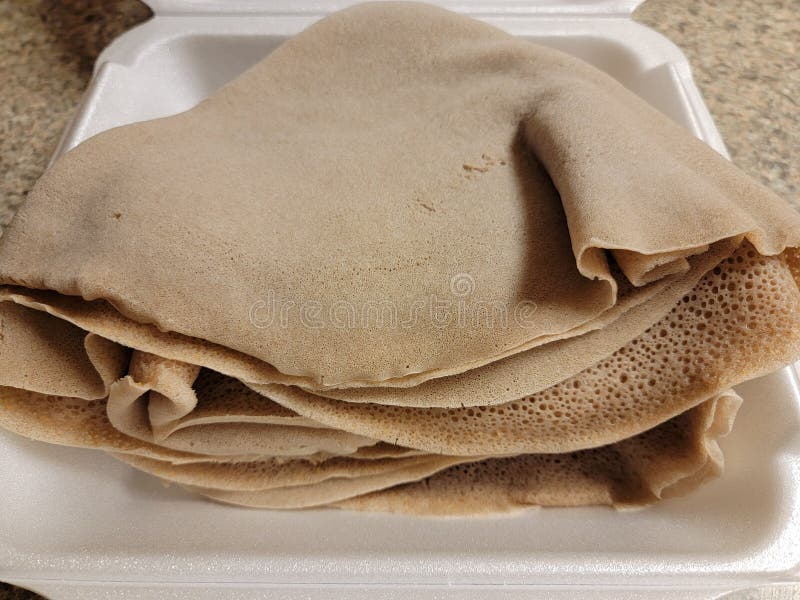 Foam Container with Stack of Ethiopian Bread Called Injera Stock Image ...